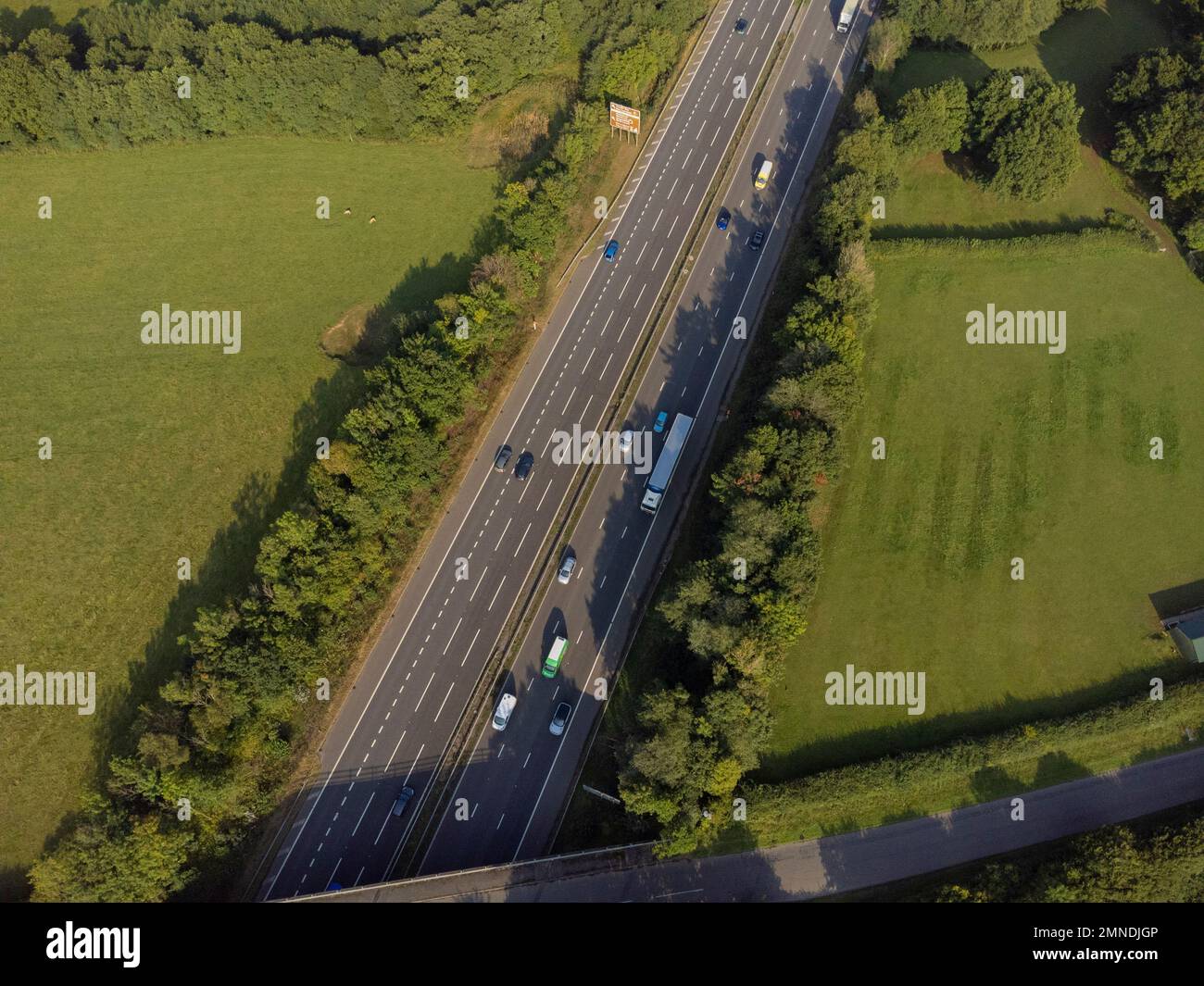 Aerial views of M4 Motorway, South Wales near Junction 34, Vale of ...