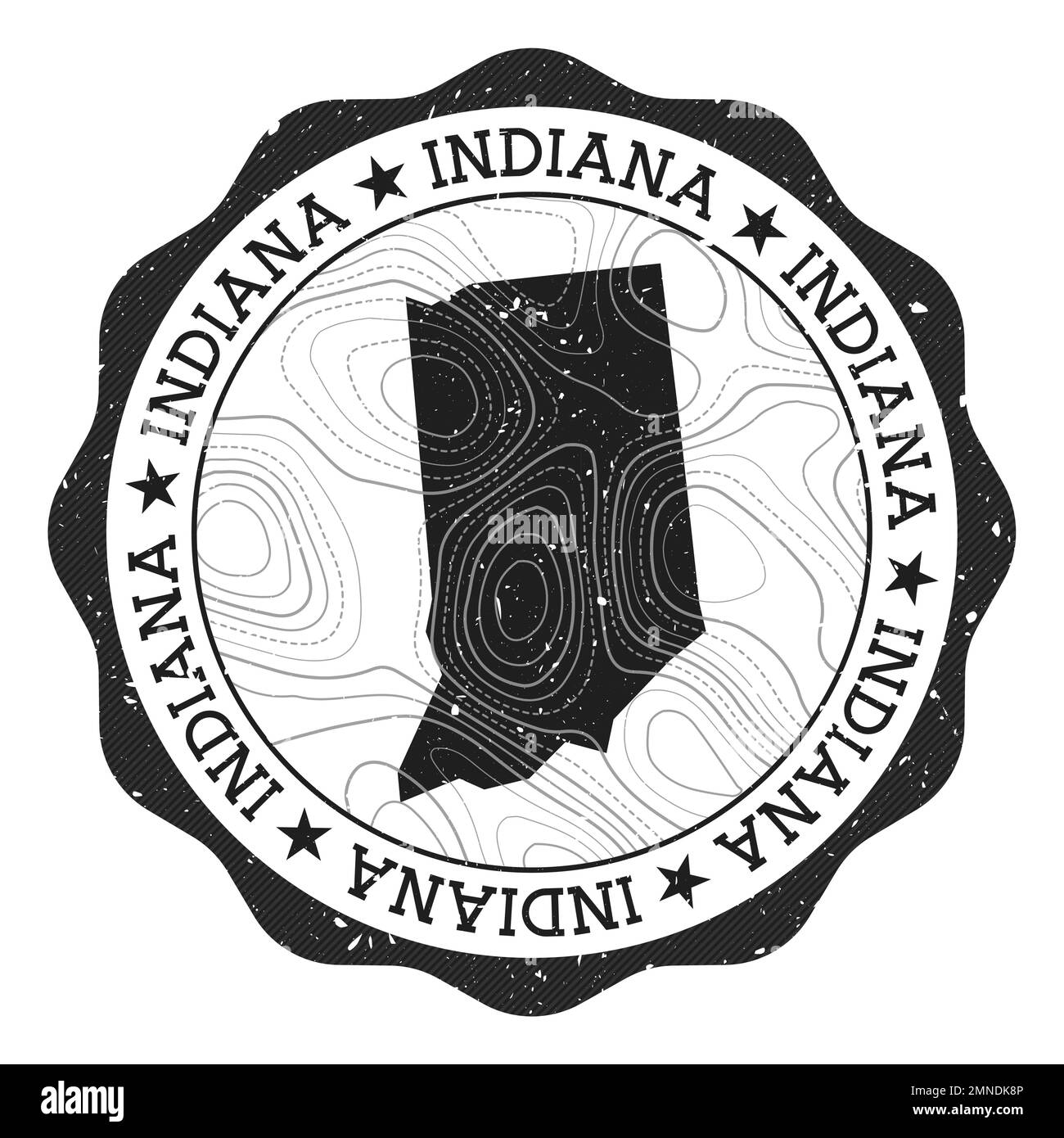 Indiana outdoor stamp. Round sticker with map of US state with ...