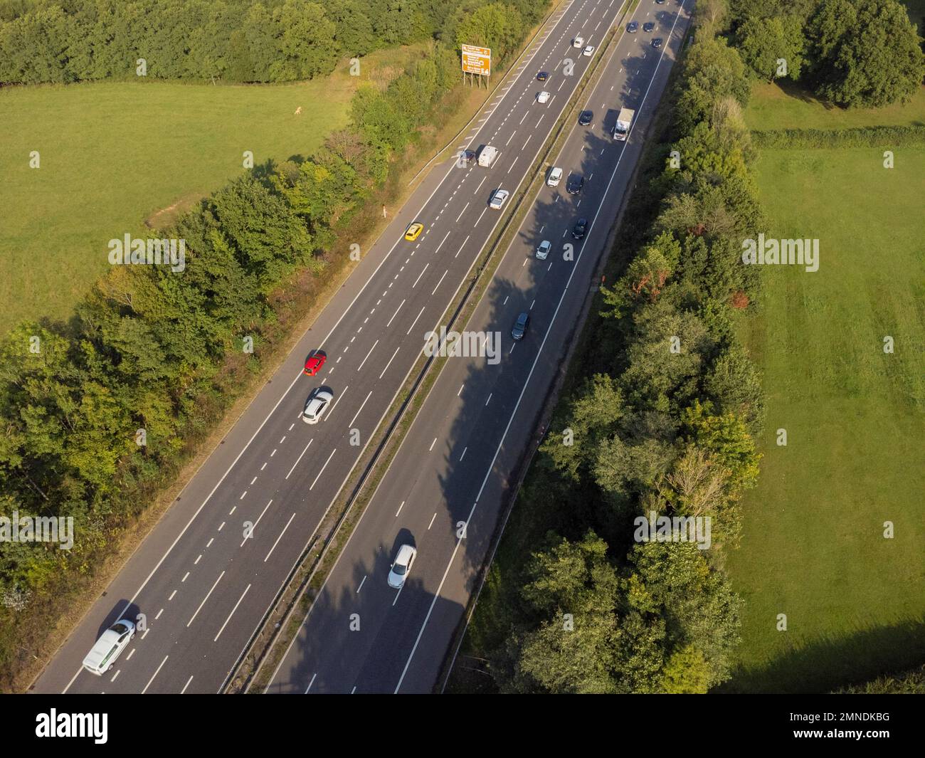 Aerial views of M4 Motorway, South Wales near Junction 34, Vale of ...
