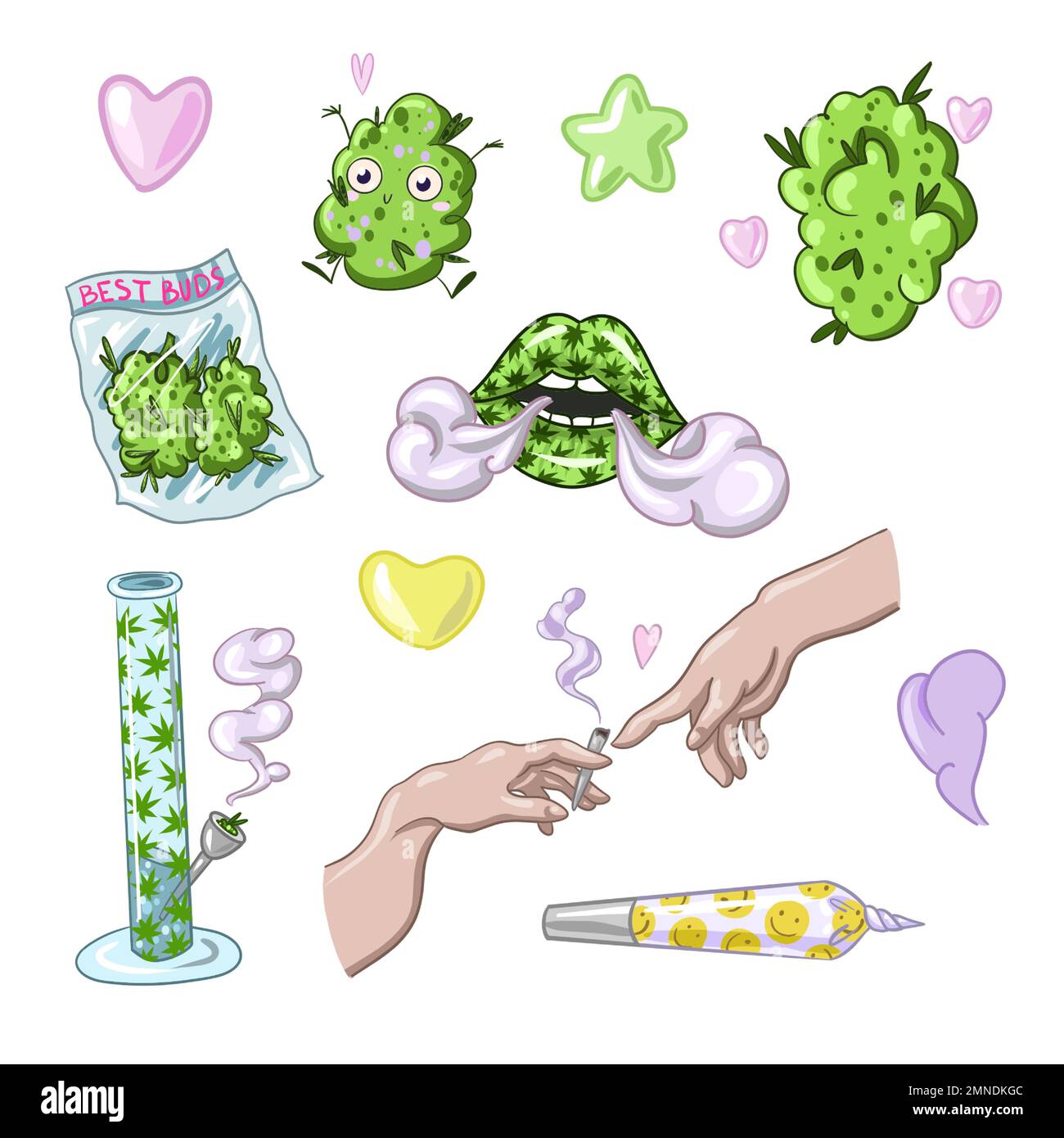 Set of Marijuana. Legalize cannabis. smoking weed. Vector illustration ...