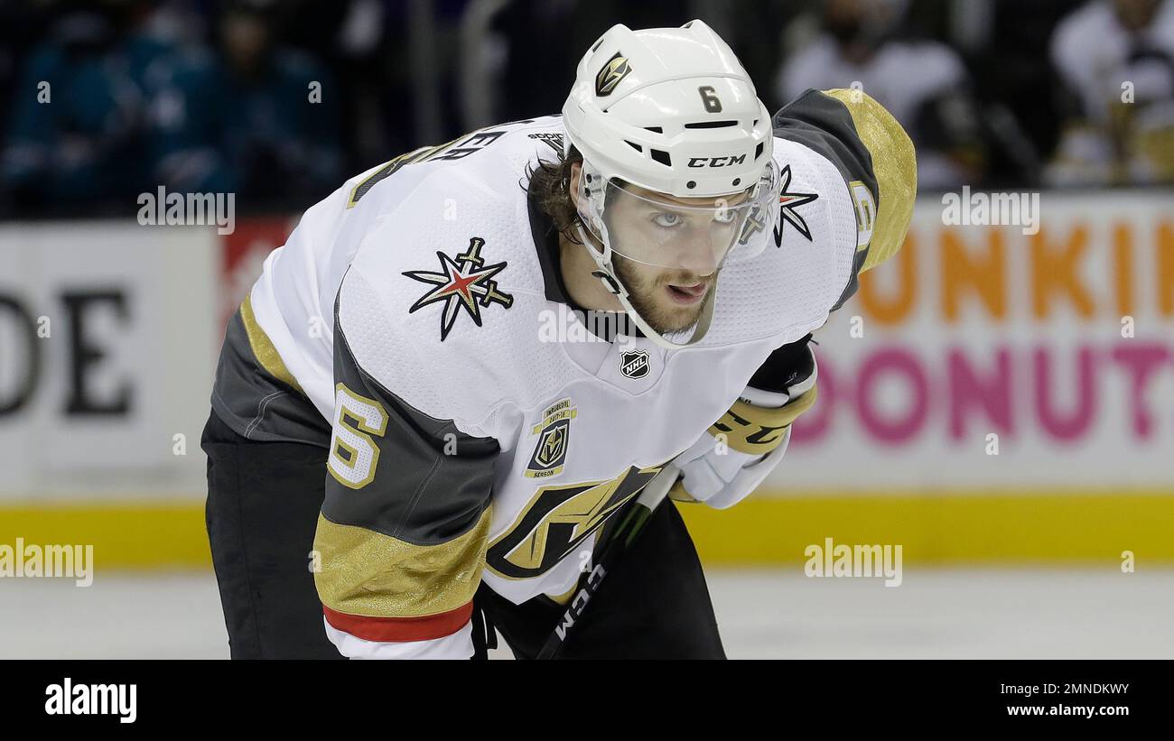 Vegas Golden Knights defenseman Colin Miller (6) against the San Jose ...