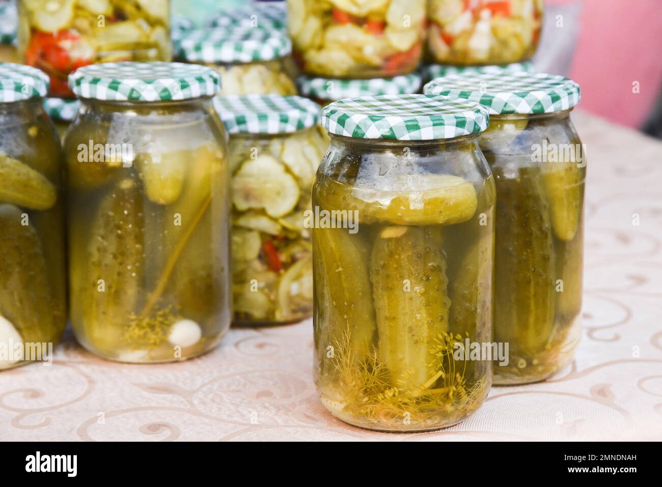 Traditional Polish cucumbers in jars, cucumber preserves Stock Photo ...