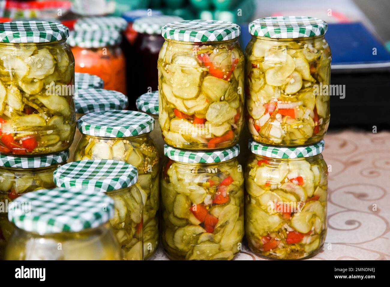 Traditional Polish cucumbers in jars, cucumber preserves Stock Photo ...