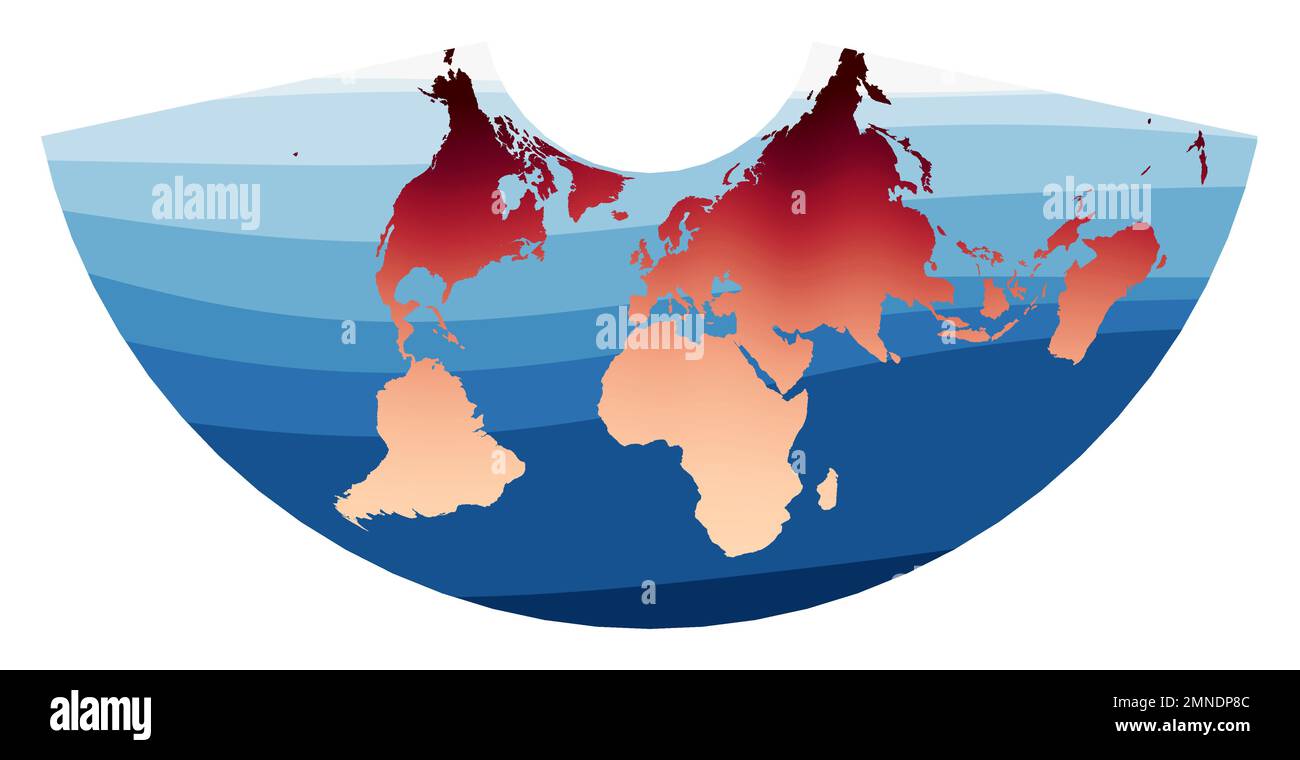 World Map Vector Albers Conic Equal Area Projection World In Red Orange Gradient On Deep Blue