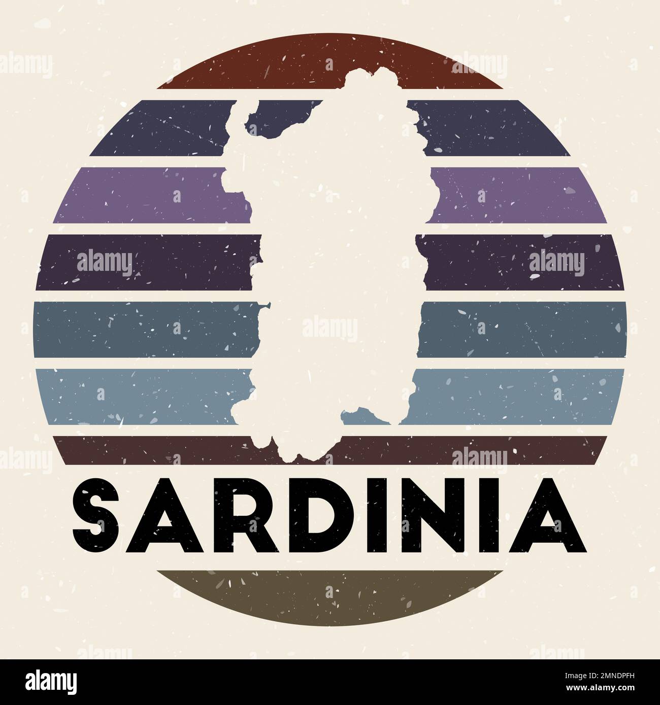 Sardinia logo. Sign with the map of the island and colored stripes ...