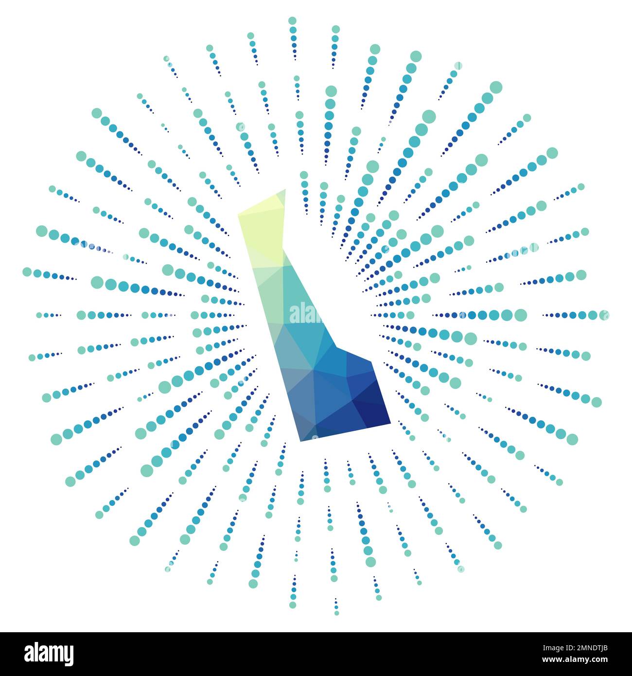 Shape of Delaware, polygonal sunburst. Map of the US state with ...
