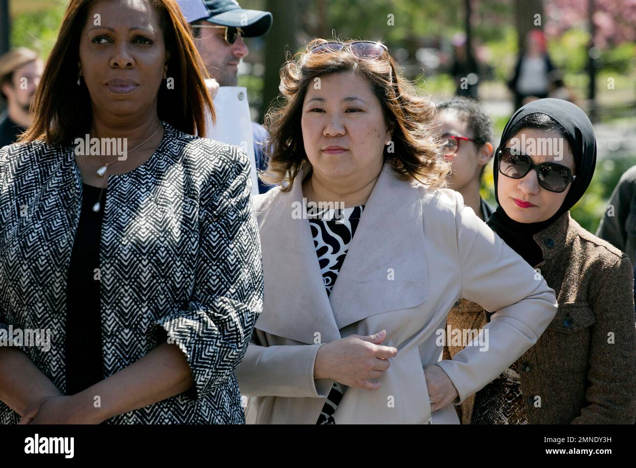 Congresswoman Grace Meng (D-NY), center, attends a May Day pro-labor ...
