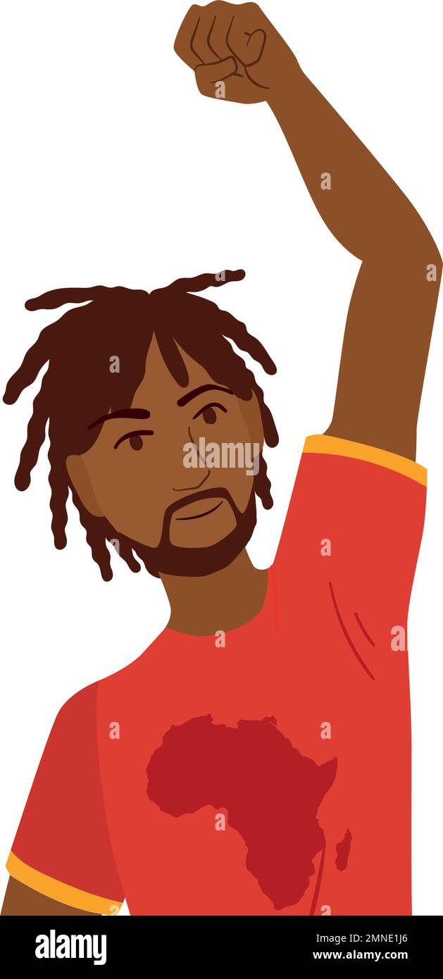 Isolated handsome male afro american character raising hand Vector ...