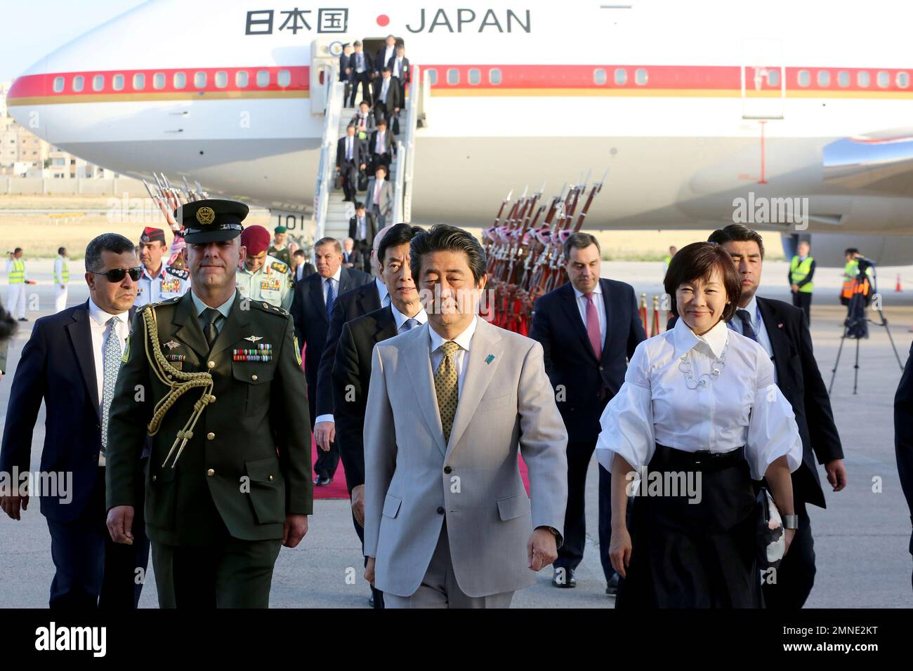 Japanese Prime Minister Shinzo Abe and his wife Akie Abe upon his ...