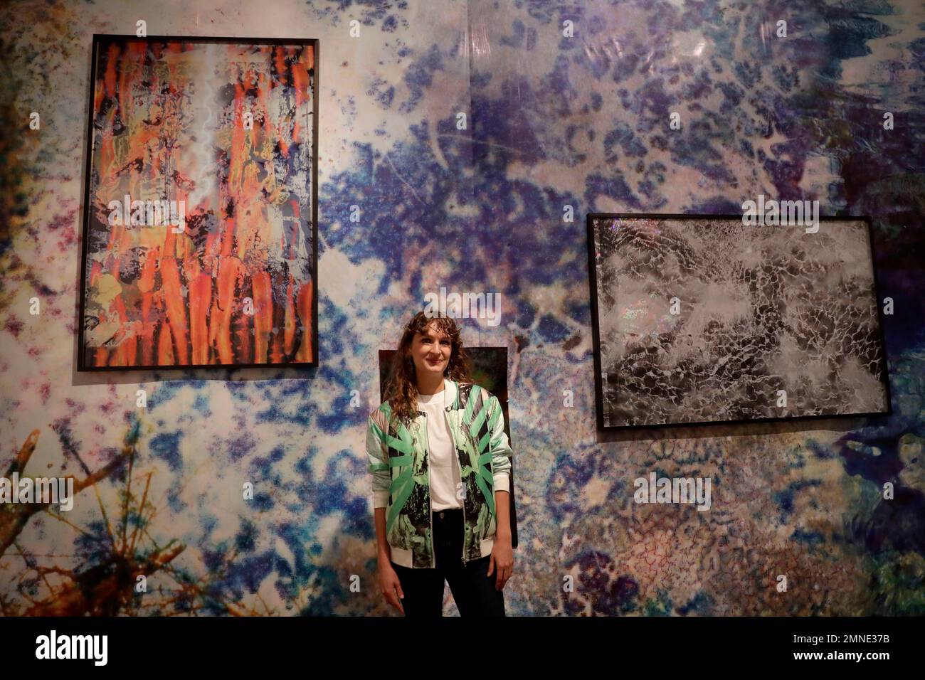 Swiss artist Maya Rochat poses for photographers in front of her ...