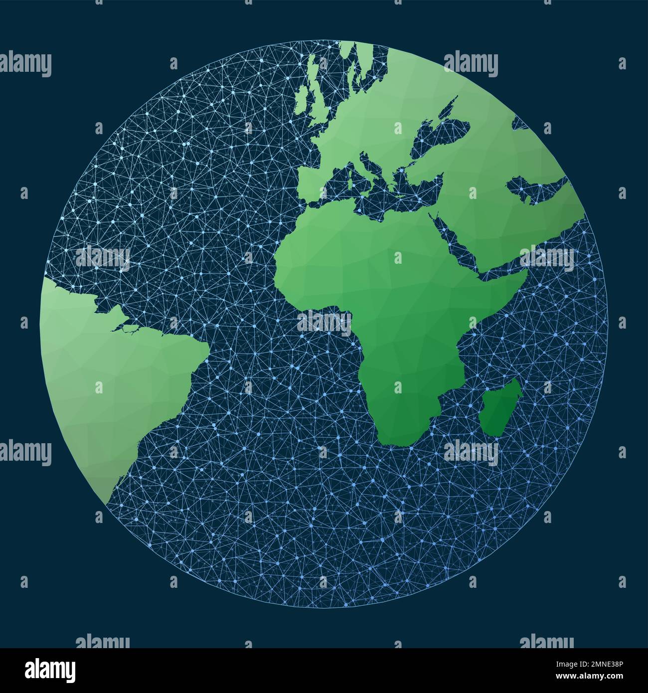 Global Network Concept Gnomonic Projection Green Low Poly World Map With Network Background