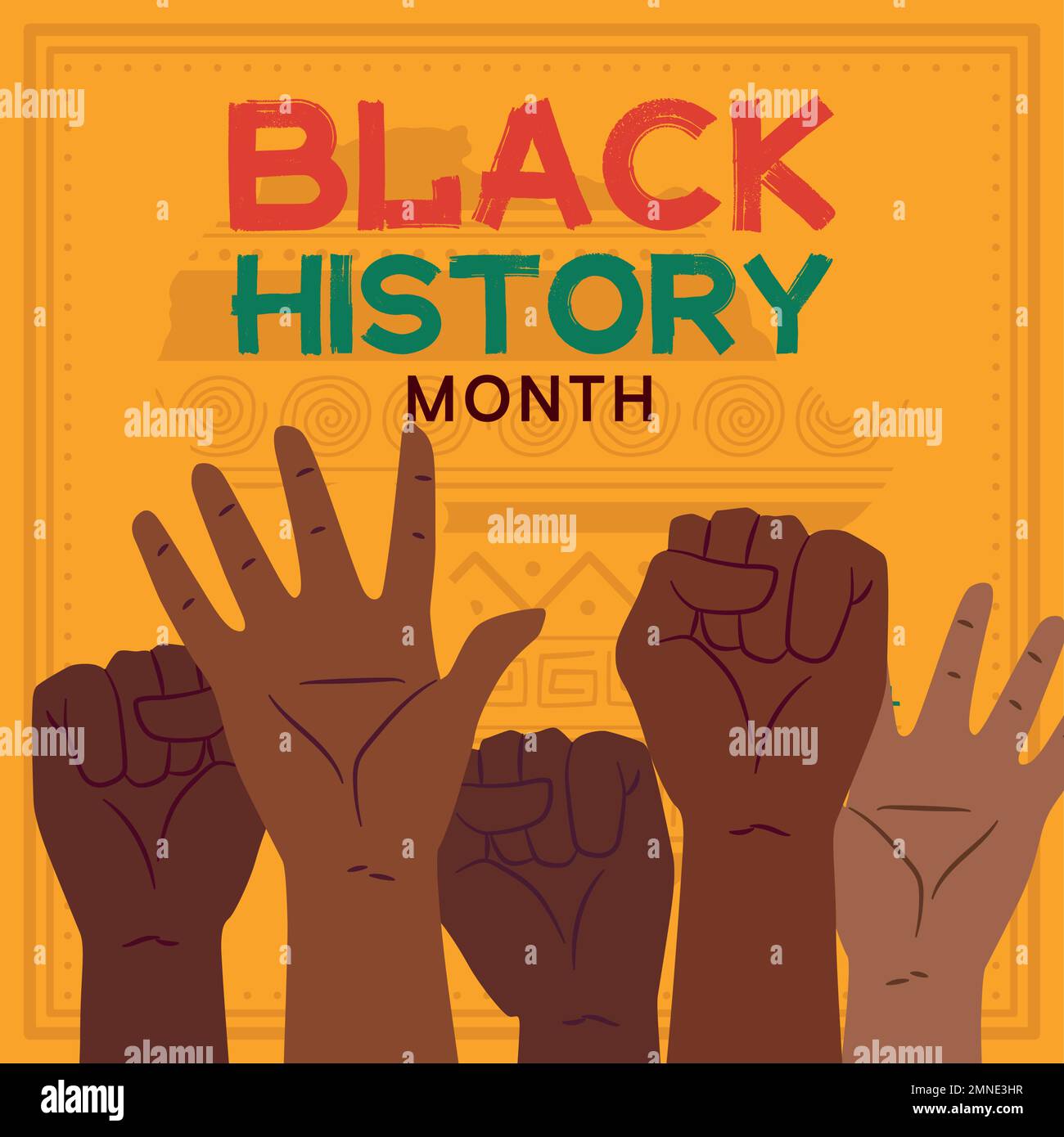 Black history month poster Group of raising protesting hands Vector ...