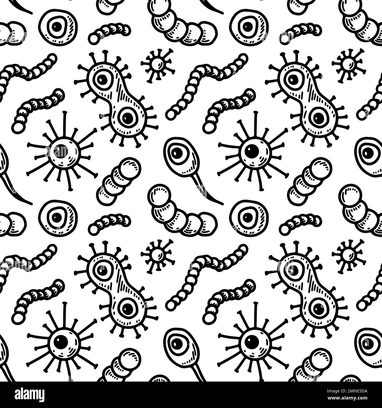 Microorganism seamless pattern. Scientific vector illustration in ...