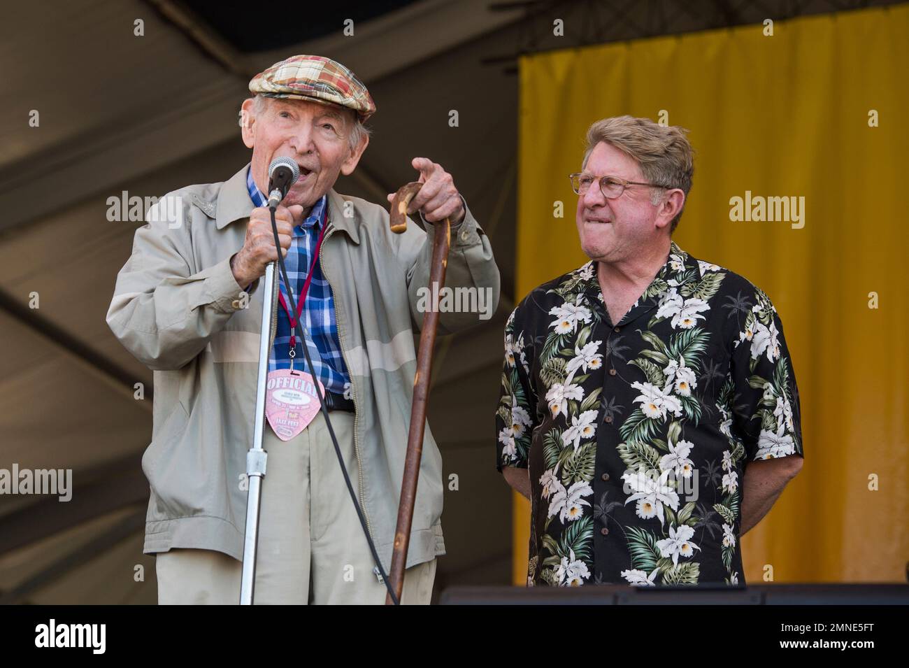 George Wein, left, and Quint Davis announce the 50th Anniversary of the ...