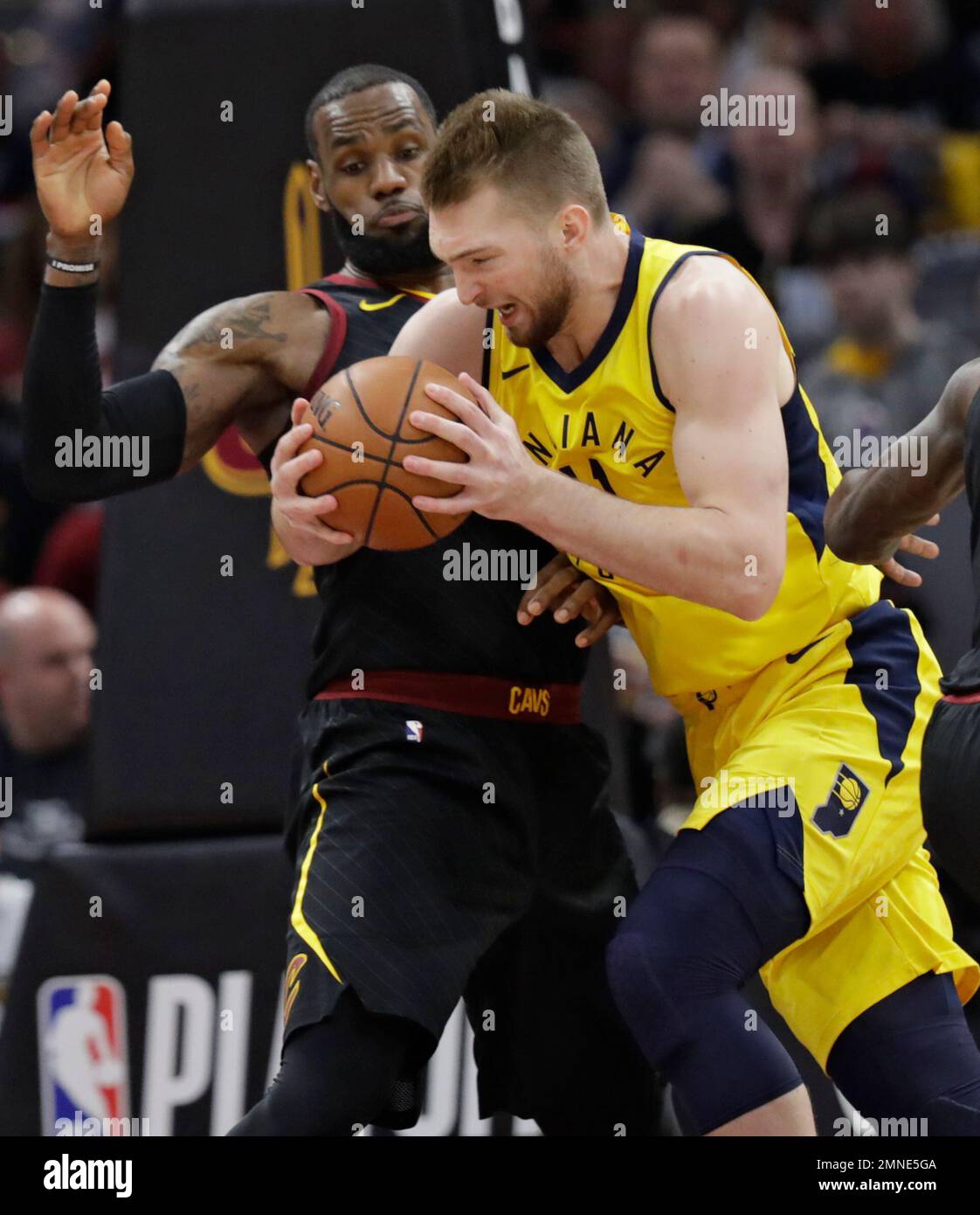 Indiana Pacers' Domantas Sabonis, right, from Lithuania, drives past ...