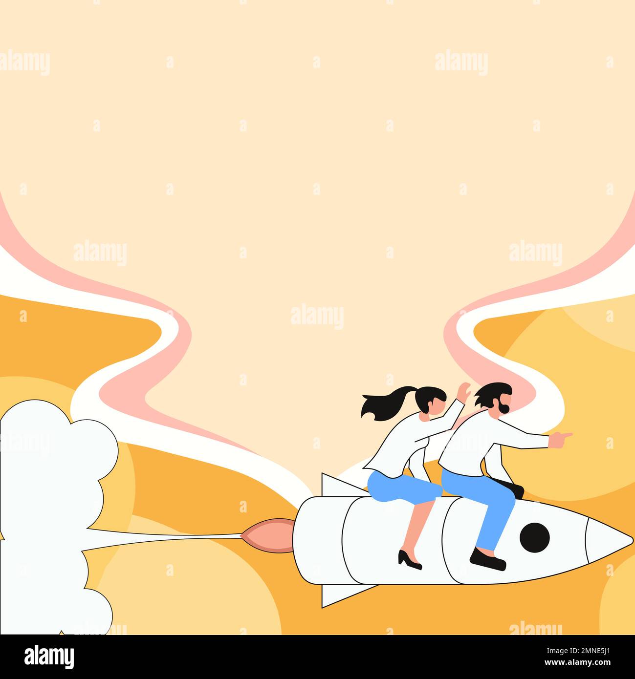 People on Rocket Ship Launching Fast Straight Up. Spaceship Drawing ...