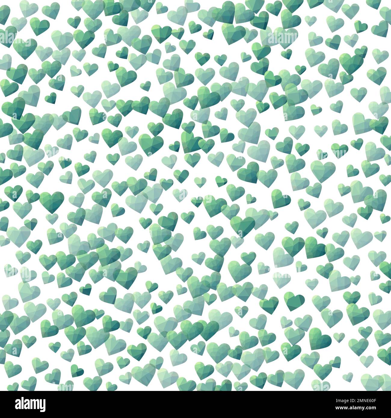 Valentine's Day abstract background with hearts. Emerald polygonal hearts in diamond style. Low ...