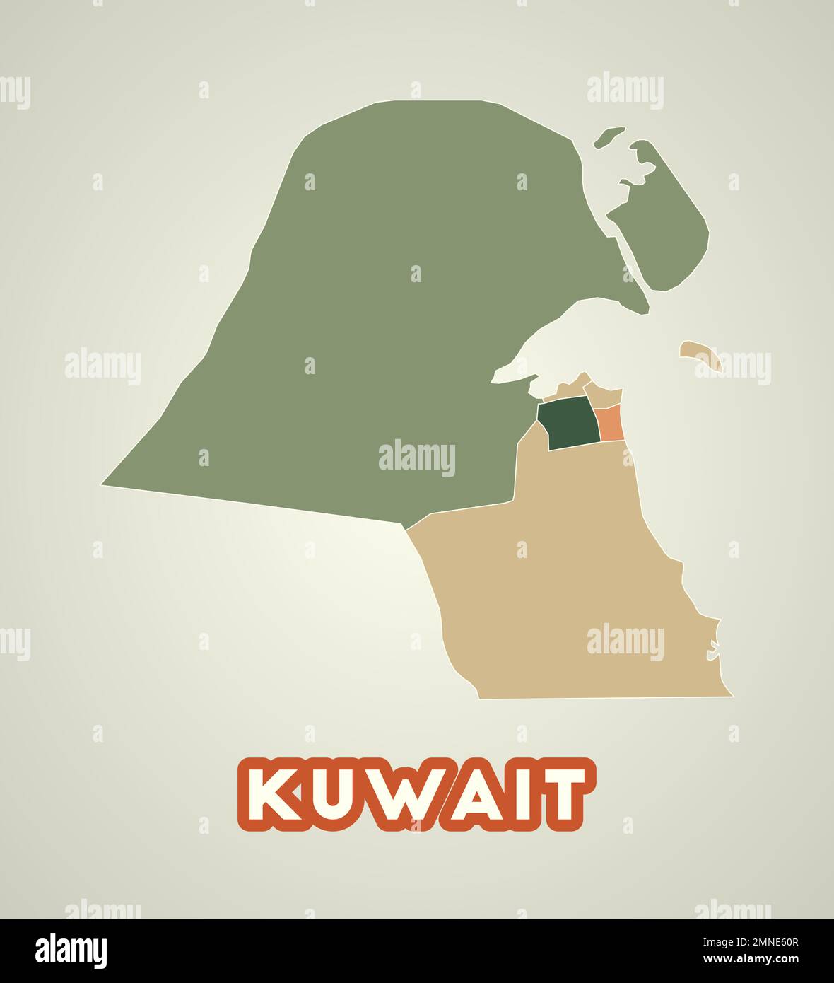 Kuwait poster in retro style. Map of the country with regions in autumn ...