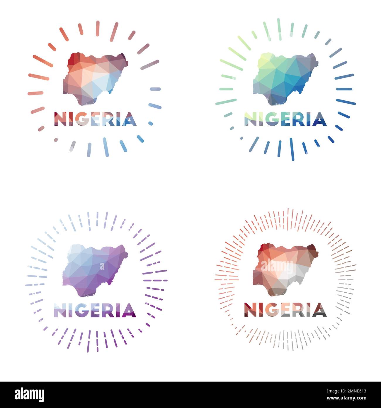 Nigeria low poly sunburst set. Logo of country in geometric polygonal style. Vector illustration ...