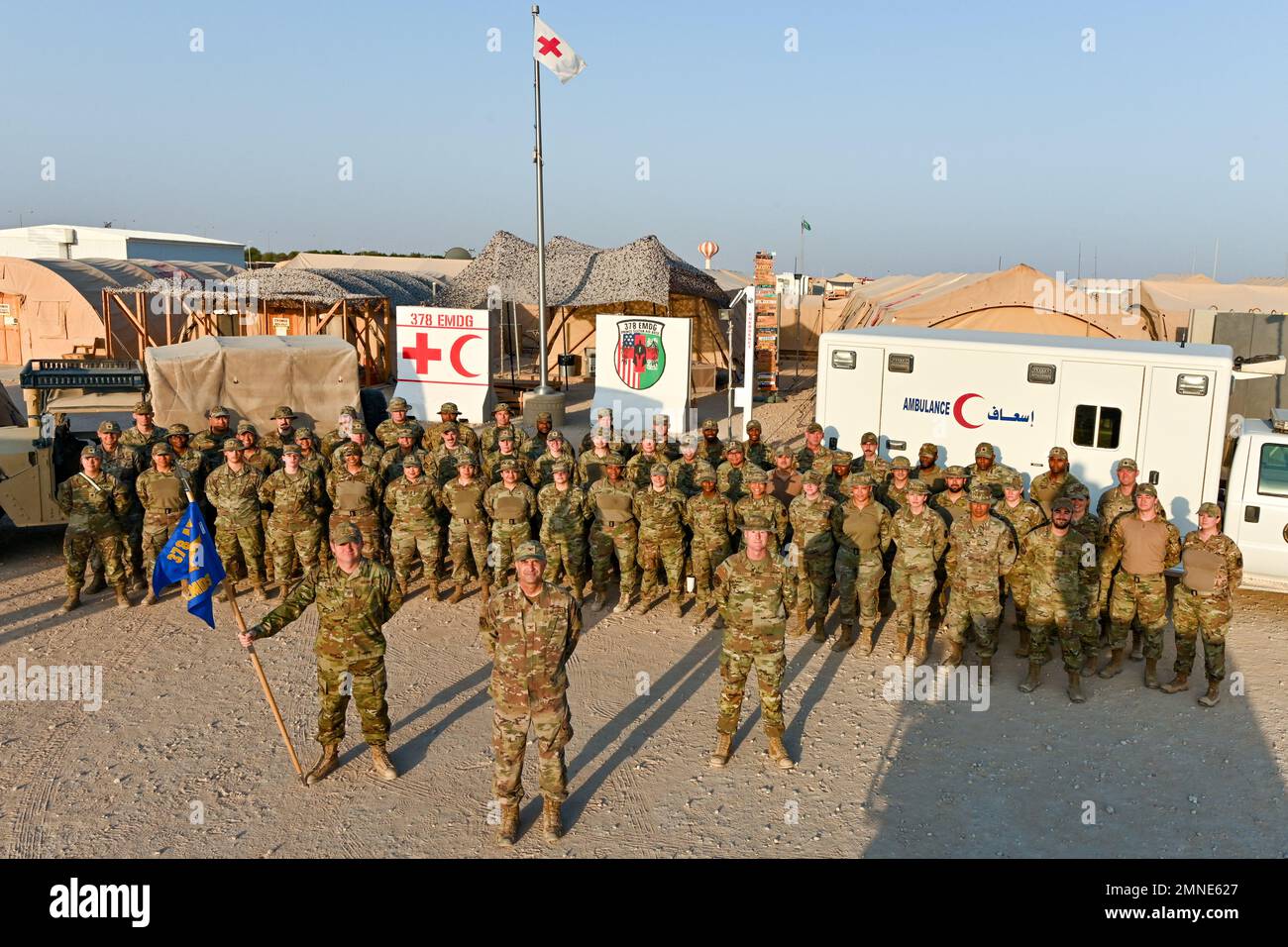 U.S. Airmen assigned to the 378th Expeditionary Medical Squadron, pose ...