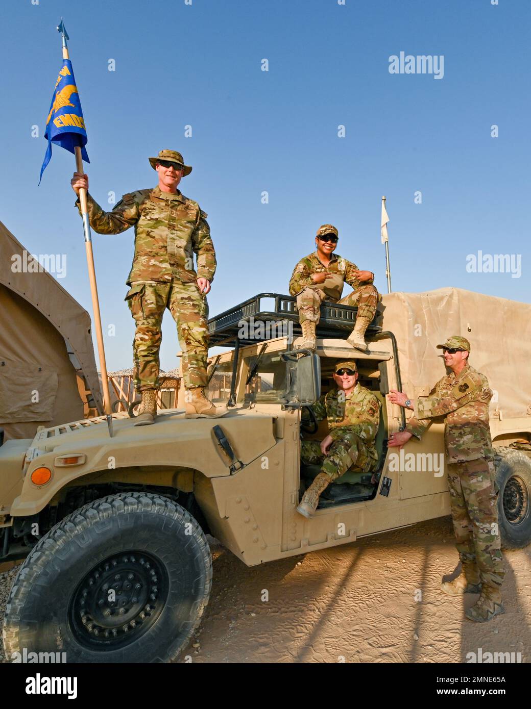 U.S. Airmen assigned to the 378th Expeditionary Medical Squadron, pose ...