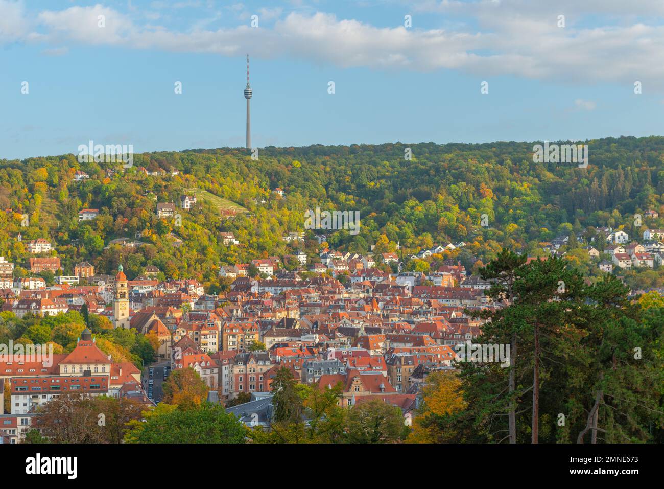 Elevated view from Park Karlshöhe within the touristic city, Stuttgart ...