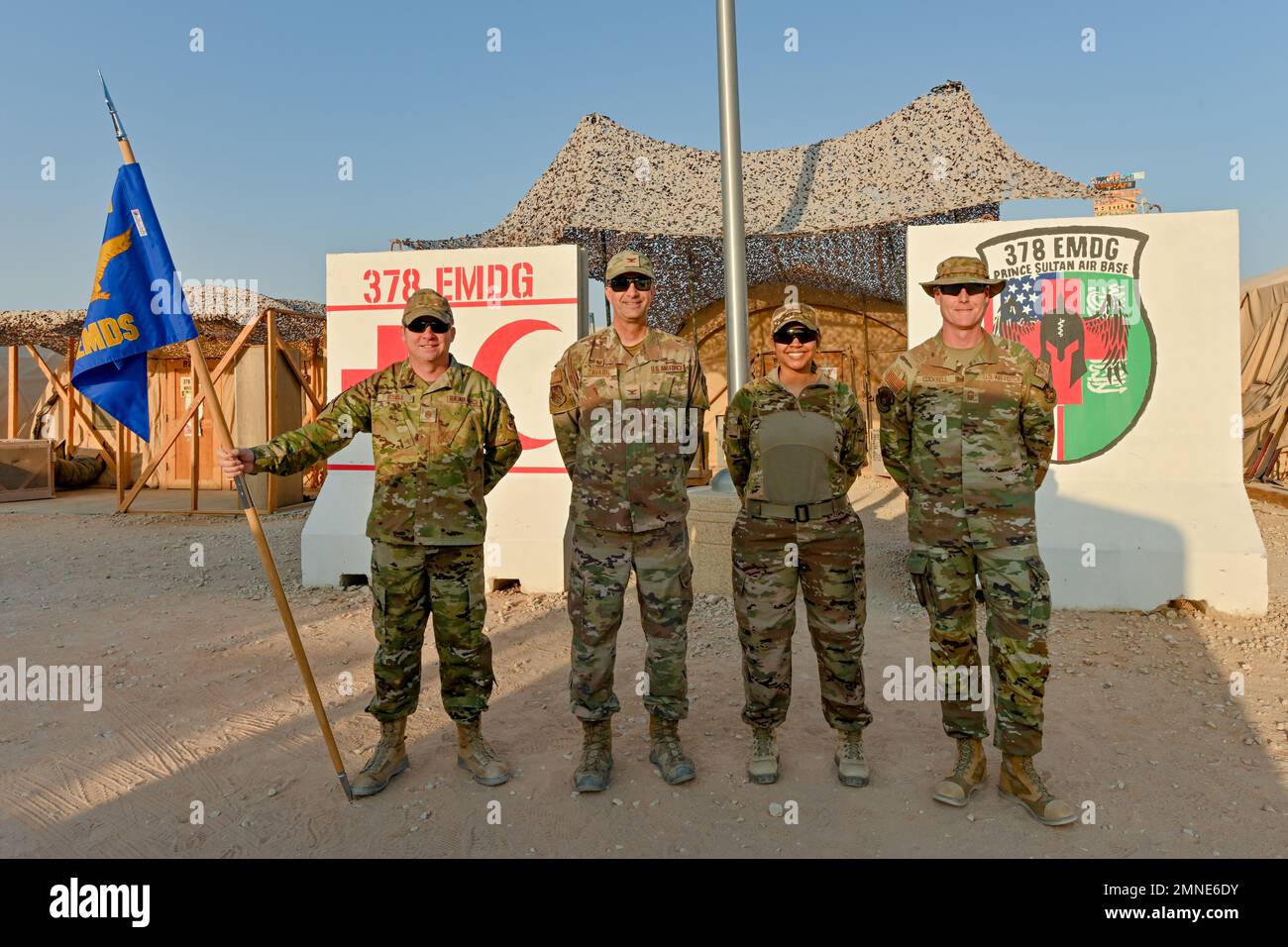U.S. Airmen assigned to the 378th Expeditionary Medical Squadron, pose ...