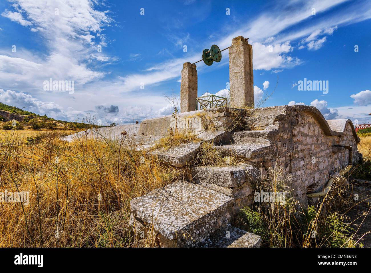 Old stone water well, located on the ground of a countryside between ...