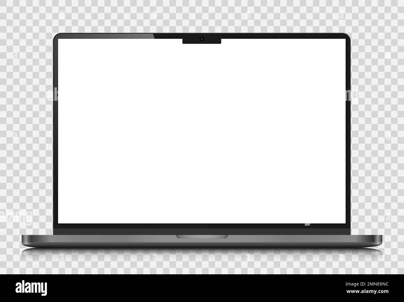 Laptop layout with reflection on a transparent background. A realistic ...