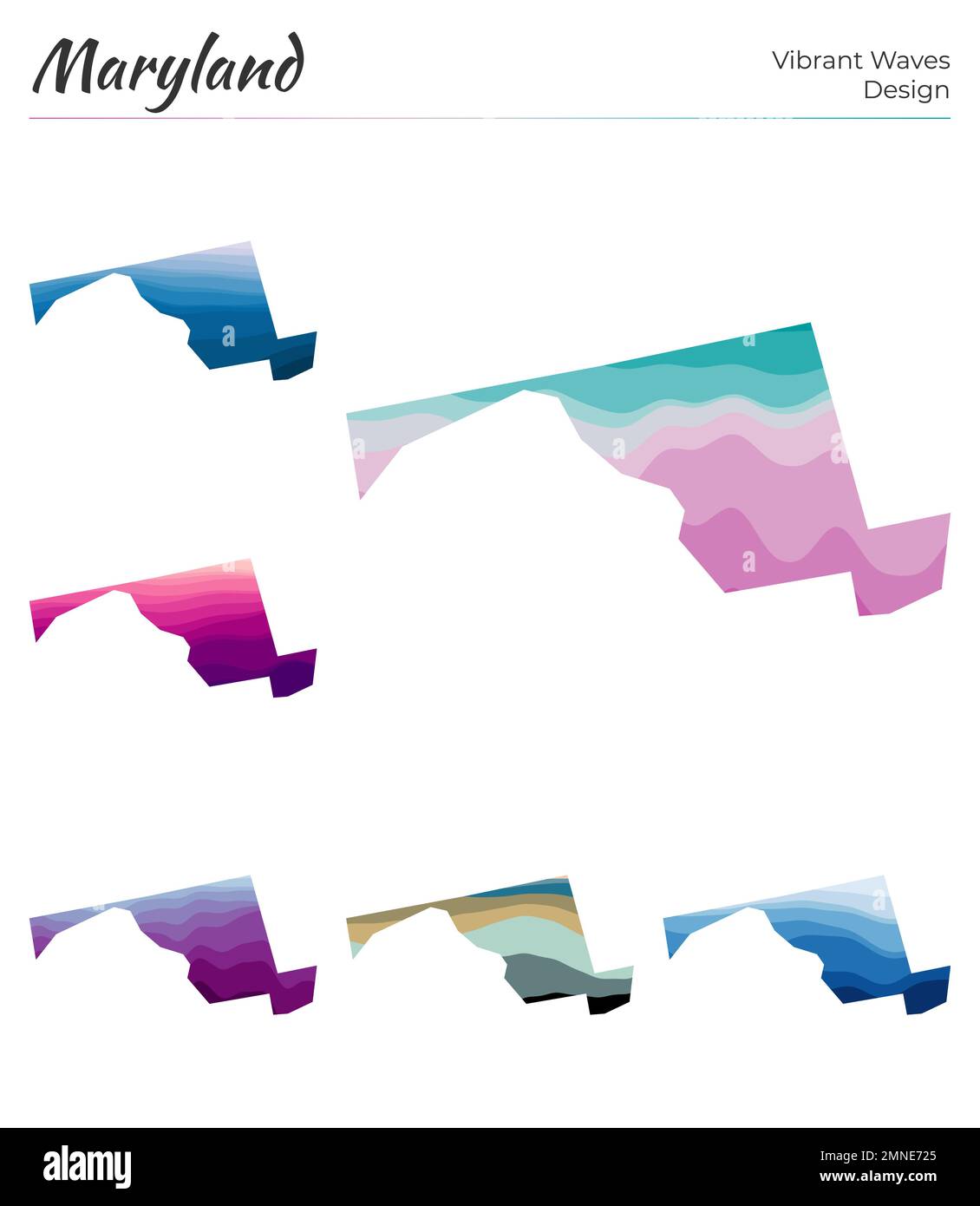 Set of vector maps of Maryland. Vibrant waves design. Bright map of US ...