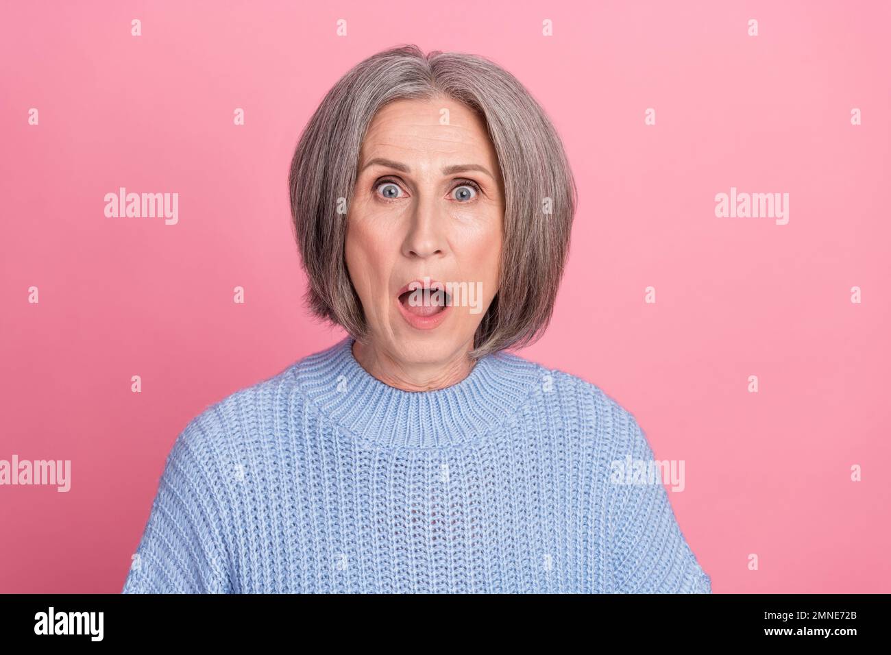 Photo of astonished stressed depressed lady wear blue clothes impressed ...