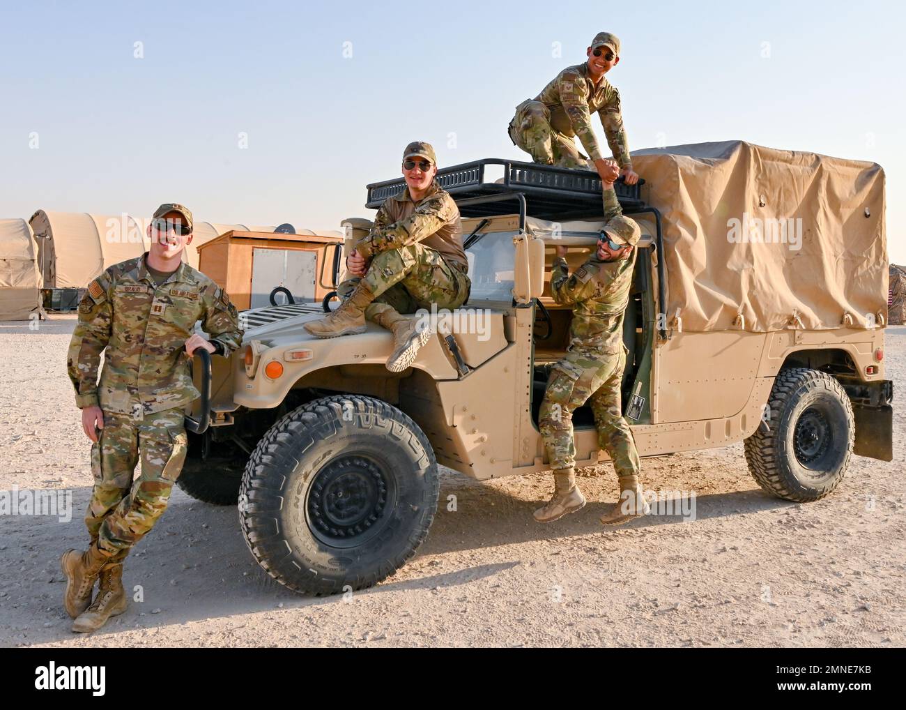 U.S. Airmen assigned to the 378th Expeditionary Medical Squadron, pose ...