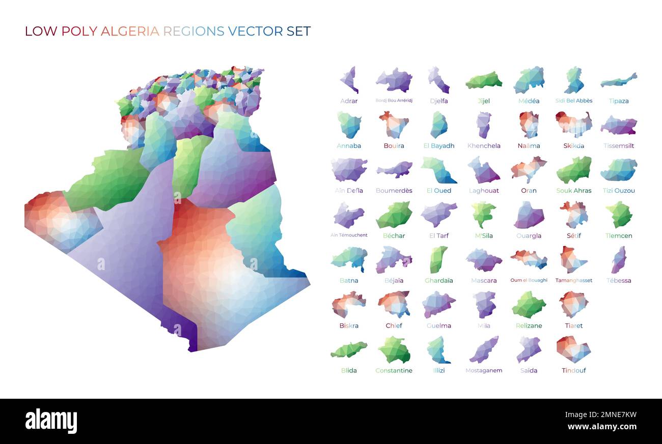 Algerian low poly regions. Polygonal map of Algeria with regions ...