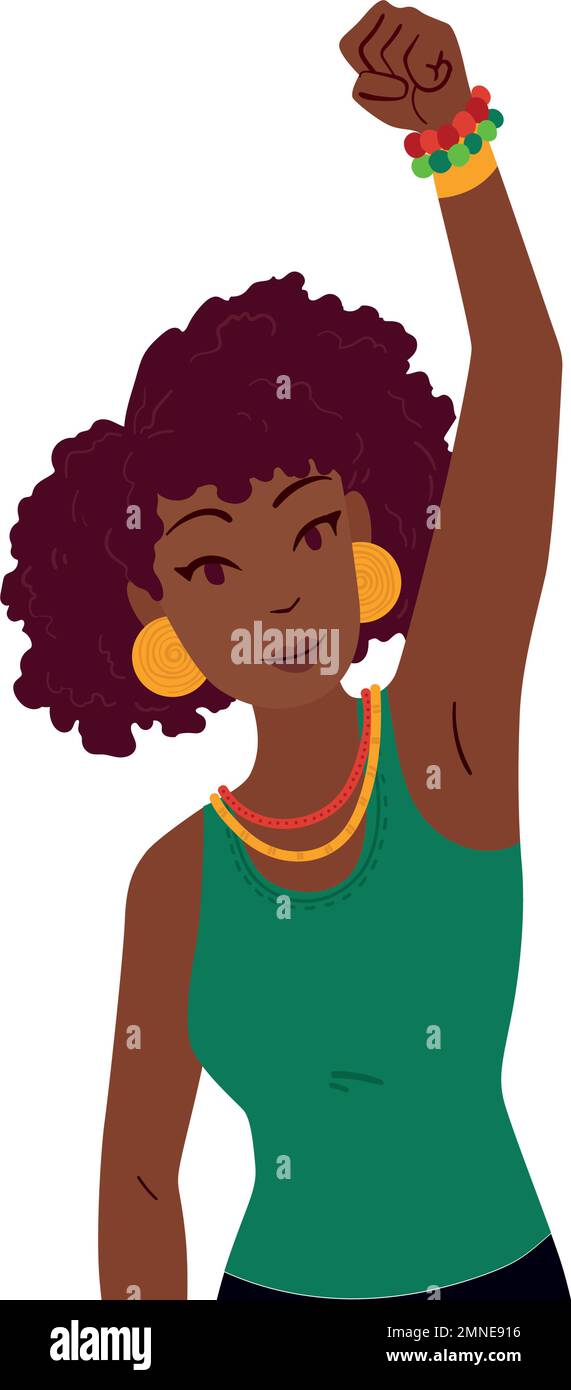 Isolated cute girl afro american character raising hand Vector Stock ...