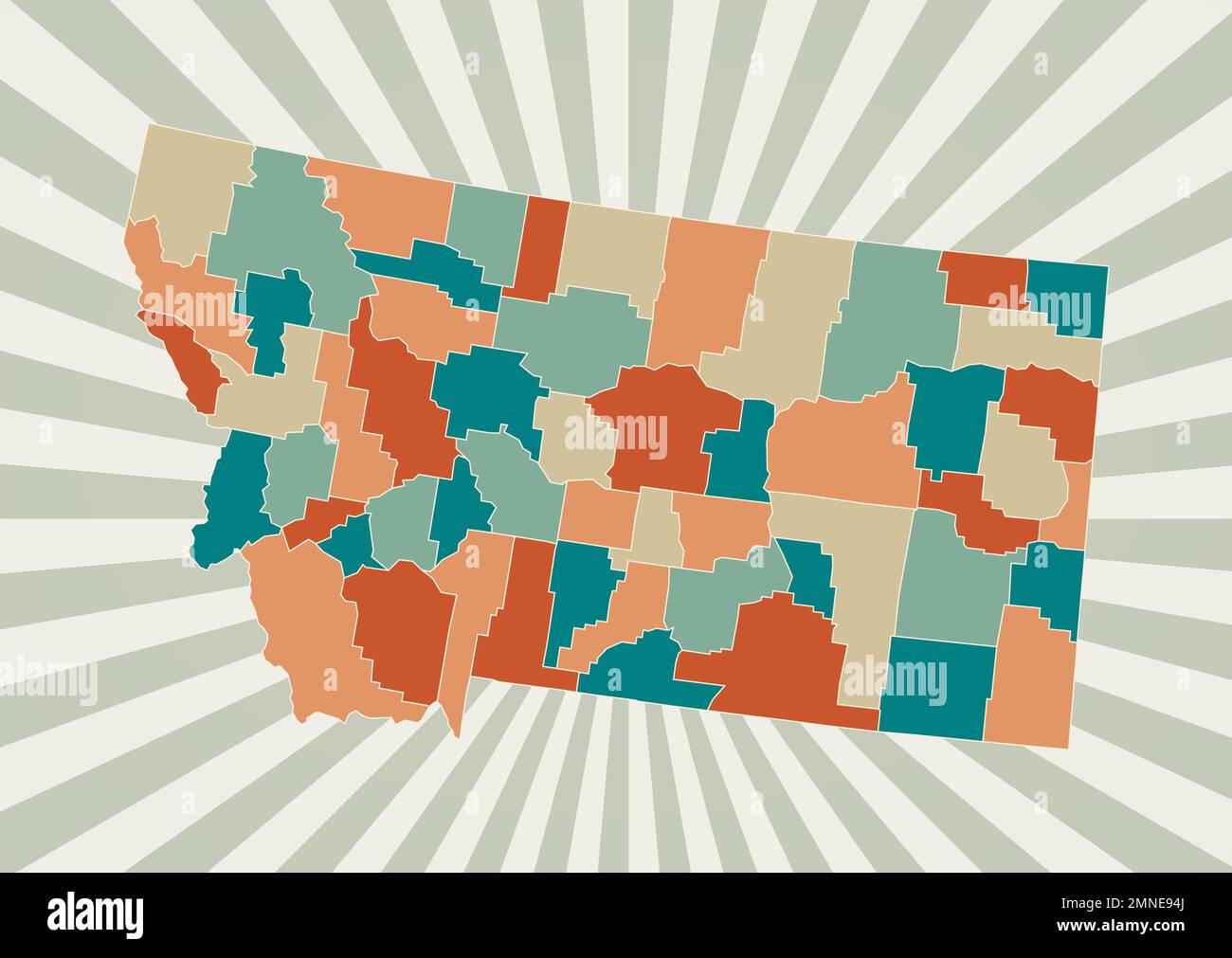 Montana map. Poster with map of the US state in retro color palette ...