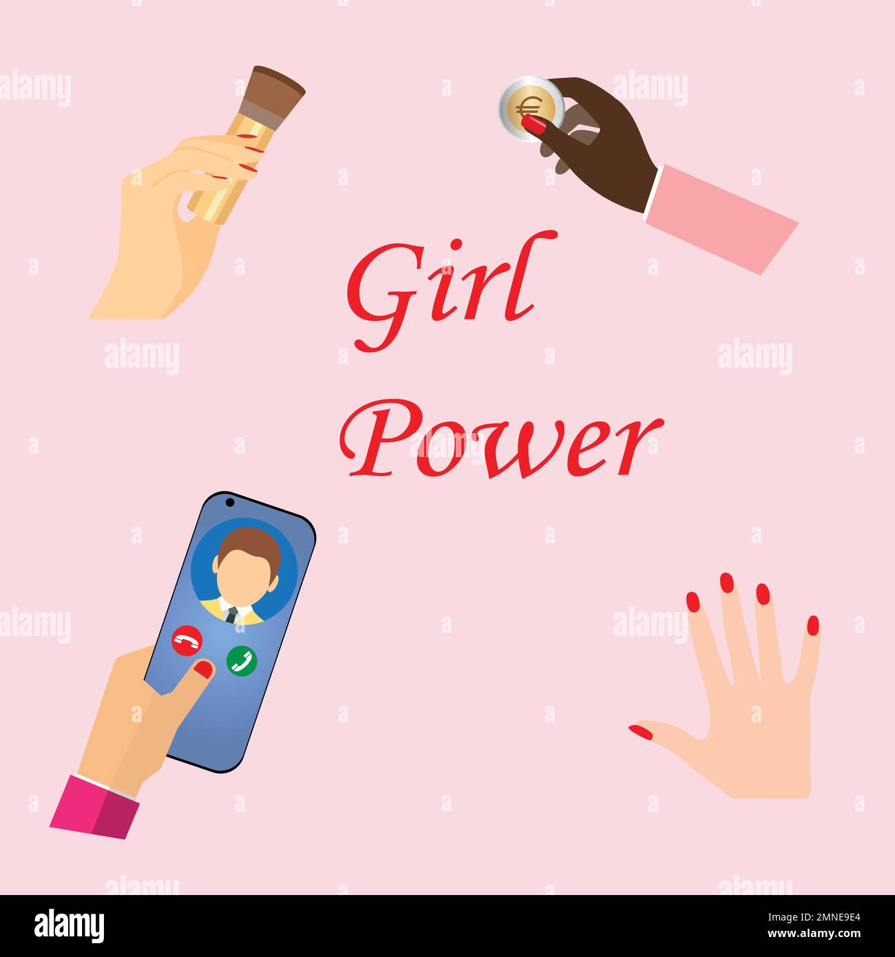 Female hands with different skin color holding different objects and ...