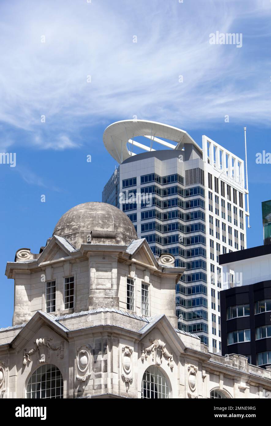 The view of Auckland downtown skyline with historic and modern ...