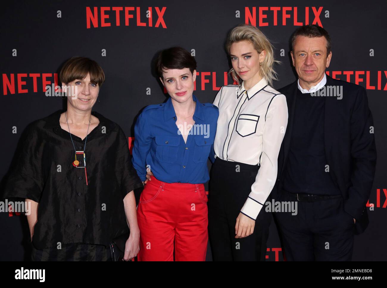 Jane Petrie, from left, Claire Foy, Vanessa Kirby and Peter Morgan ...