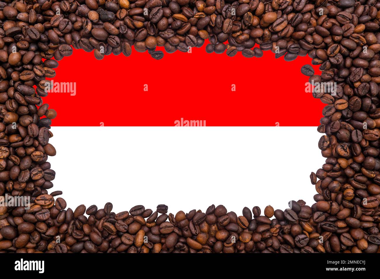 Frame of roasted coffee beans on the background of the flag of ...