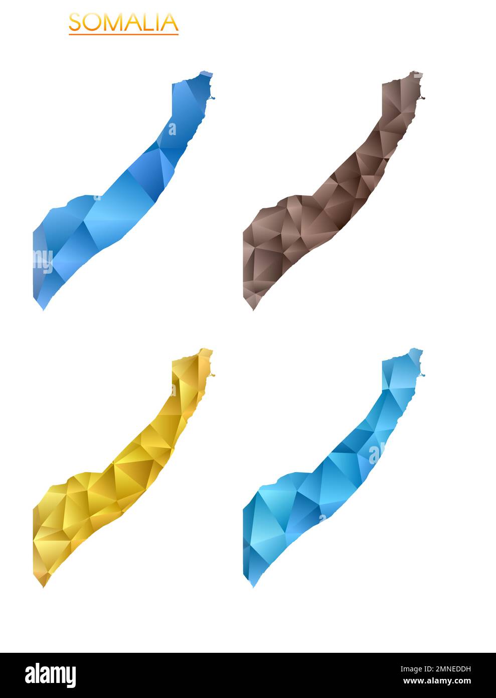 Set of vector polygonal maps of Somalia. Bright gradient map of country in low poly style Stock ...