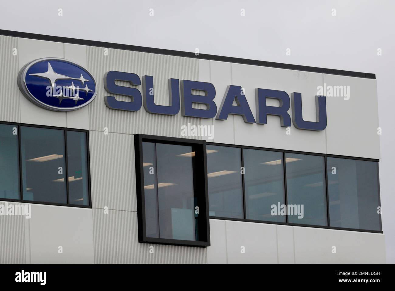 Signage is seen on the side of the building at the Subaru of America ...