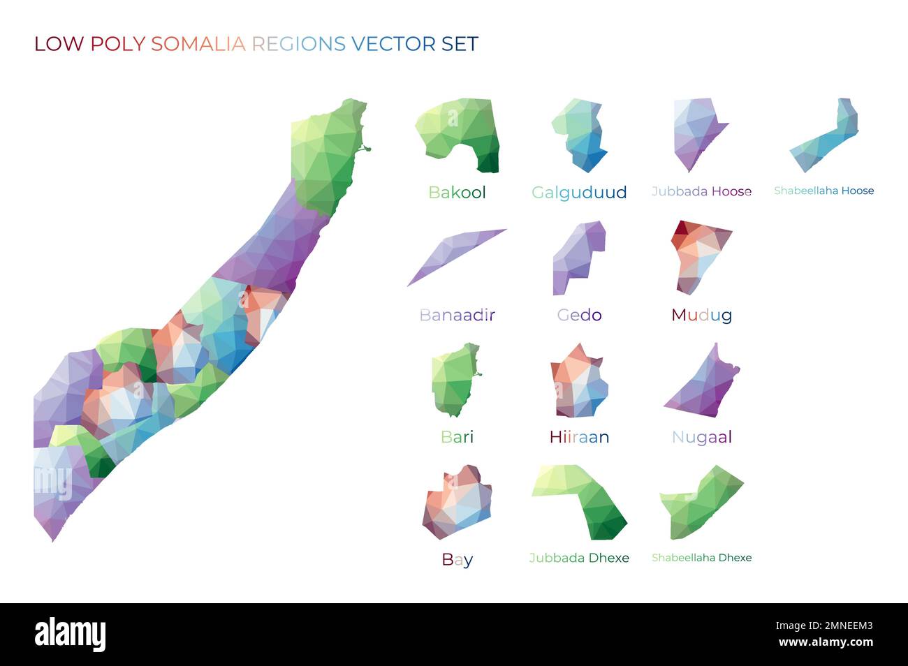 Somali low poly regions. Polygonal map of Somalia with regions ...