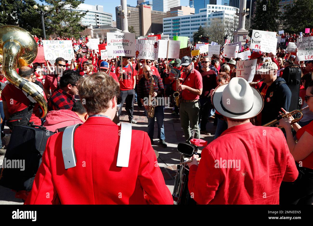 A makeshift band made up of teachers from several districts entertains ...