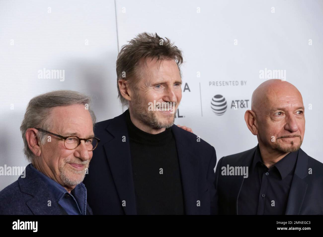 Director Steven Spieberg, from left, actors Liam Neeson and Ben ...