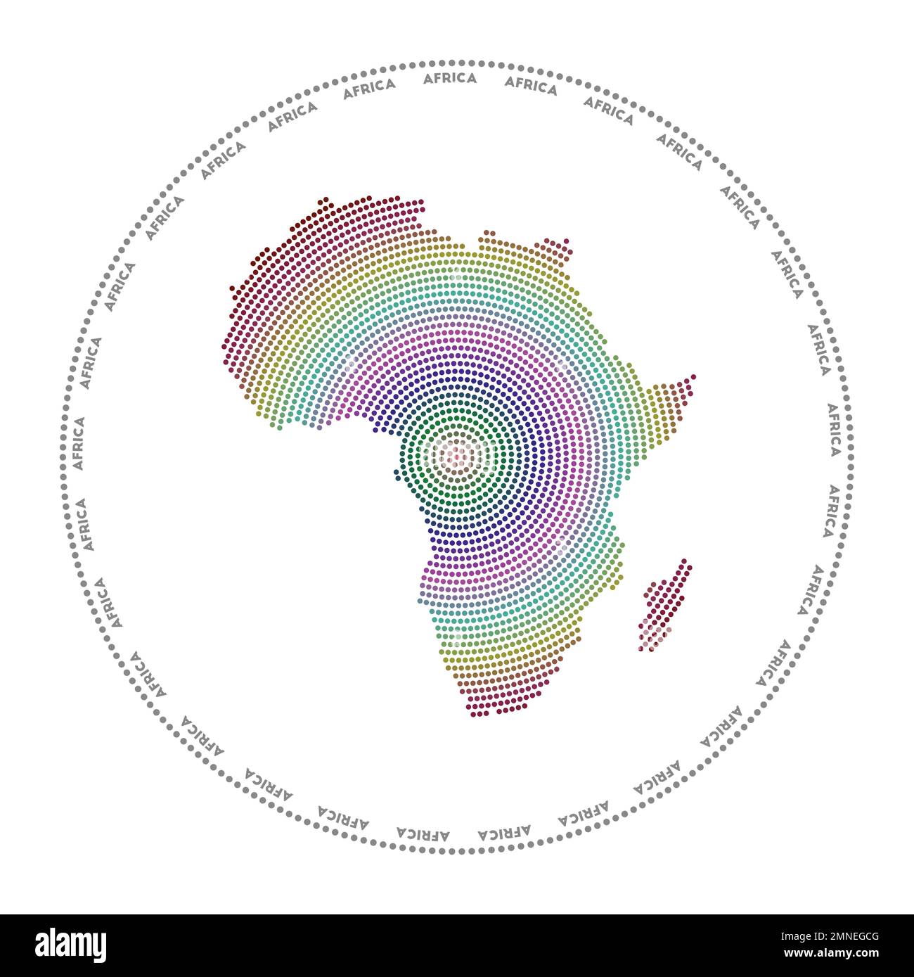 Africa round logo. Digital style shape of Africa in dotted circle with ...