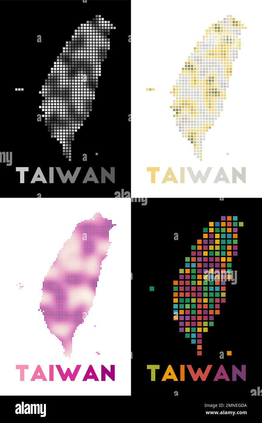 Taiwan map. Collection of maps of Taiwan in dotted style. Borders of ...