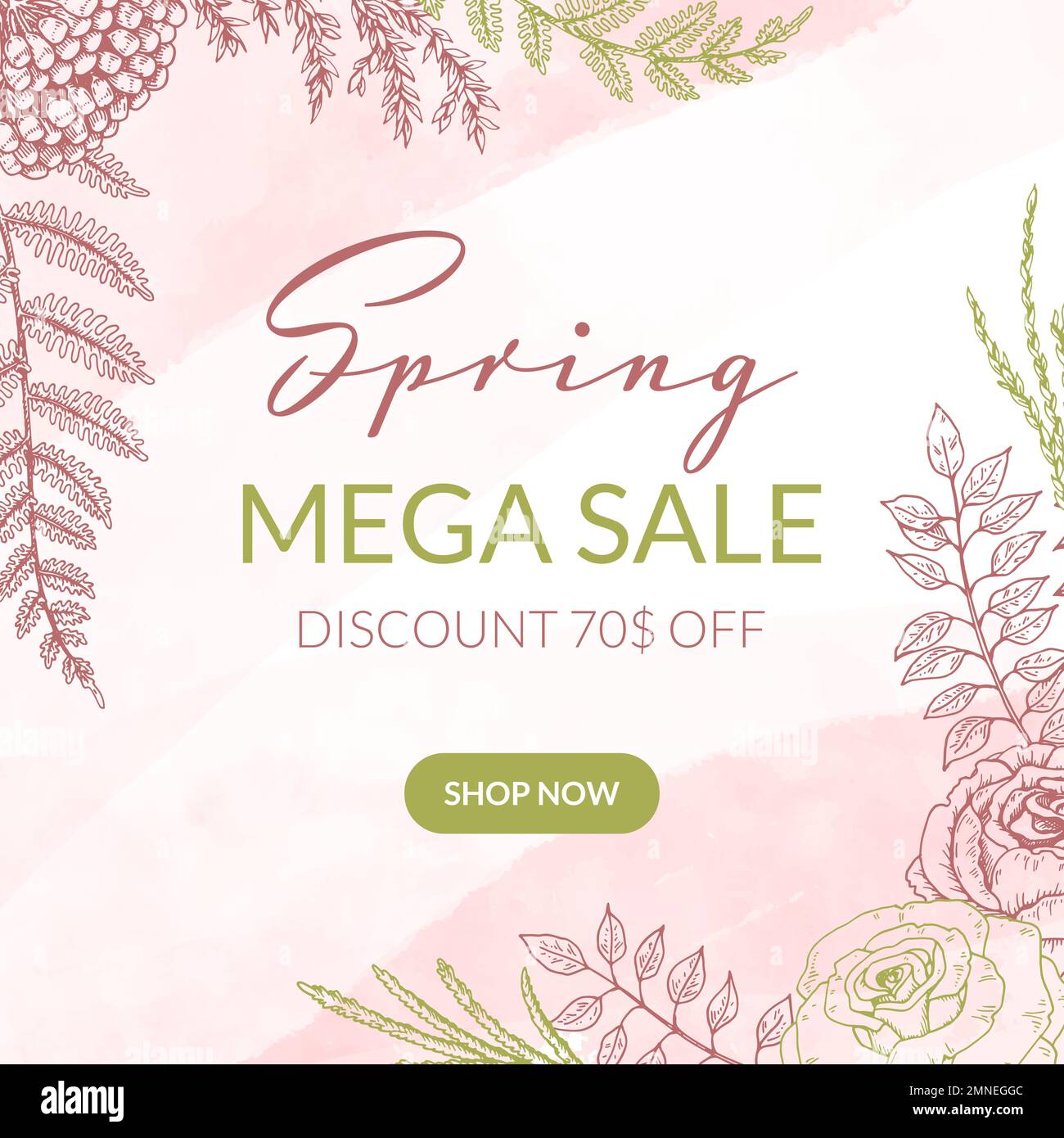 Hand drawn watercolor spring sale banner. Floral vector illustration in ...