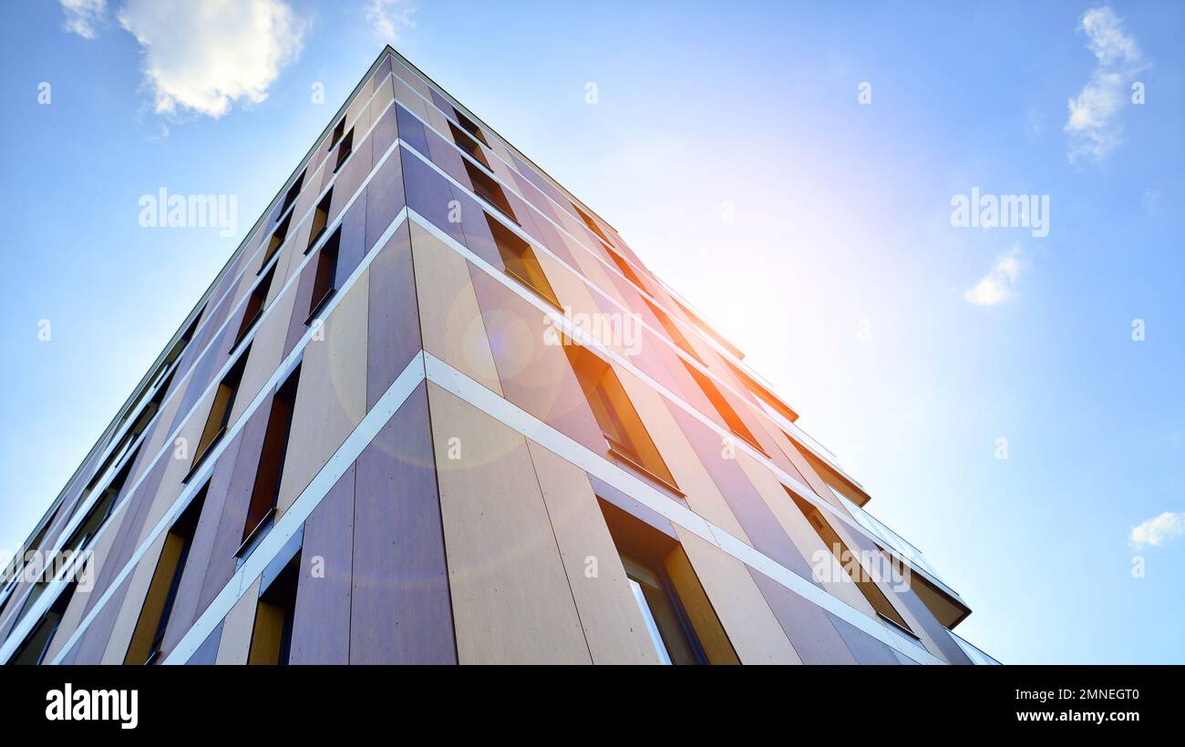 Futuristic square architecture of apartment building. Real estate with ...
