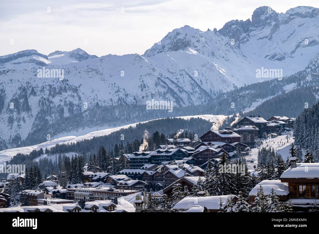 The French alpine ski resort of Courchevel. Courchevel 1850 Stock Photo ...