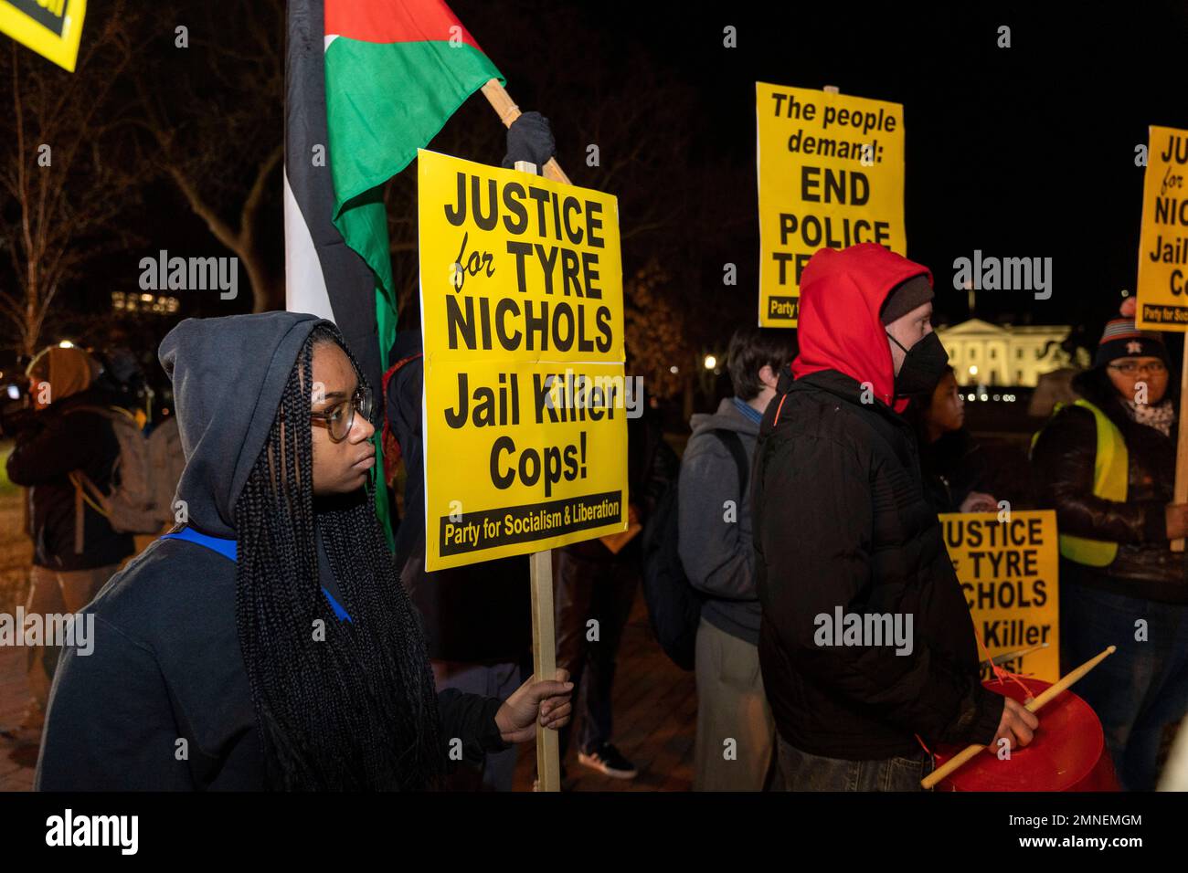 Howard University student Channing Hill, left, demonstrates outside the ...